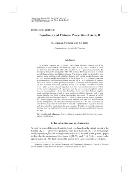 Pdf Equalizers And Flatness Properties Of Acts Ii