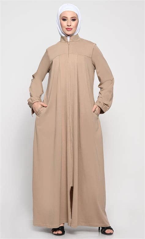 Cotton Jersey Abaya With Mandarin Collar And Full Length Zipper