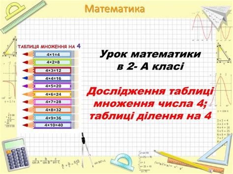 Презентація до уроку Таблиця множення числа 4 ділення на 4 Математика