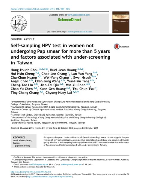 Pdf Self Sampling Hpv Test In Women Not Undergoing Pap Smear For More