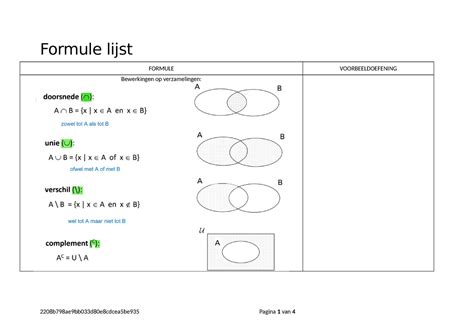 Statistiek Formule Lijst Formule Lijst Formule Voorbeeldoefening