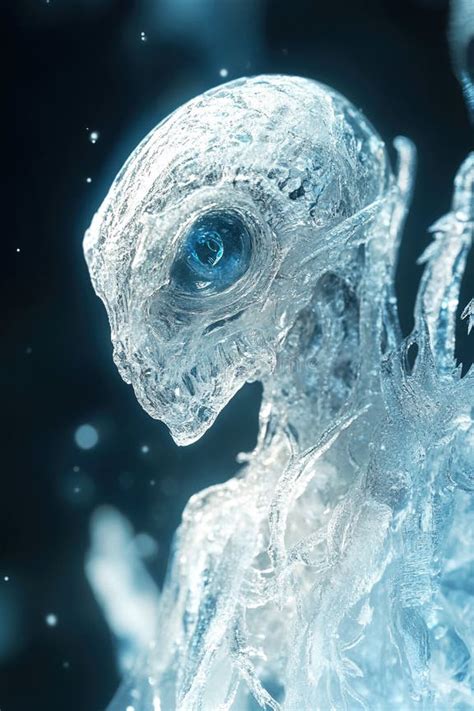 Frozen Alien Creature Encased In Ice Within Quantum Digital Environment
