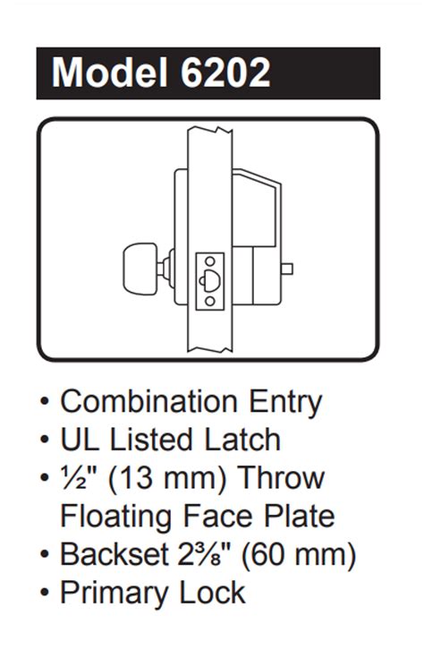 Kaba Simplex 6202 Pushbutton Lock 2 3 8 Backset