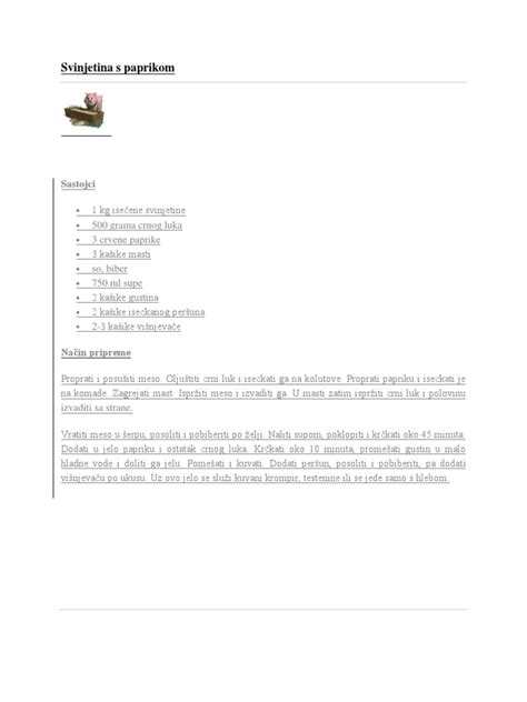 Jela Sa Svinjetinom Paprikom Belim Mesom I Šampinjonima Pdf