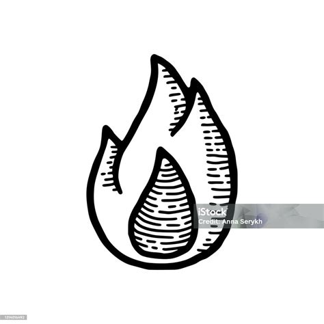 화염과 불꽃 모닥불 흑백 조각 아이콘 문신 로고 타입 또는 라인 아트 프린트 디자인 포스터 및 배너 빈티지 스타일의 벡터 잉크 핸드 드로잉 에칭 스케치 스타일 개인 장식품에