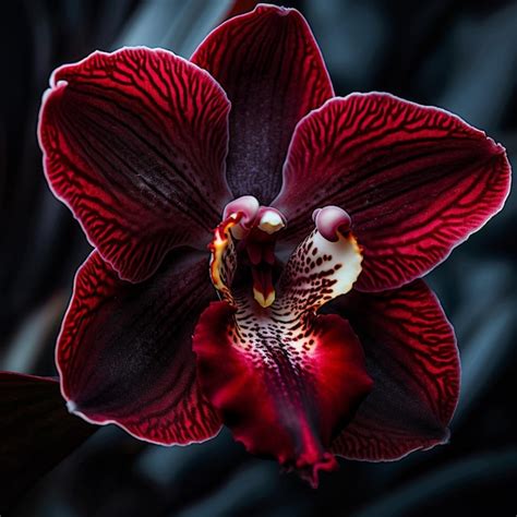 A Red Orchid With A Black Background And A Black Background Premium