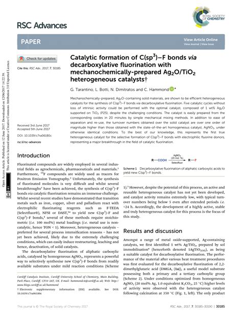 Pdf Catalytic Formation Of C Sp 3 F Bonds Via Decarboxylative Fluorination With