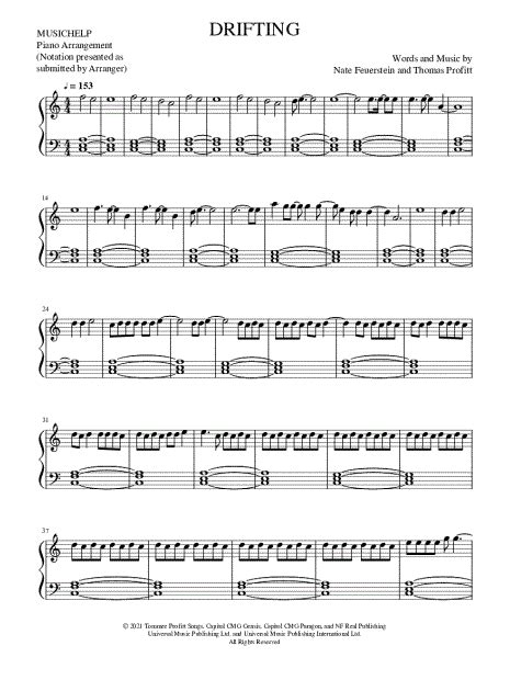 Musichelp Drifting Sheet Music Piano Solo In A Minor Download