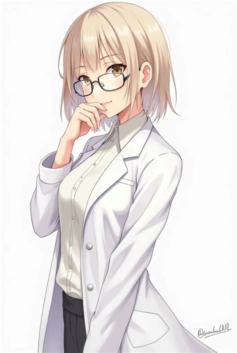 Anime Character Of A Woman In A Lab Coat And Glasses With A Lab Coat
