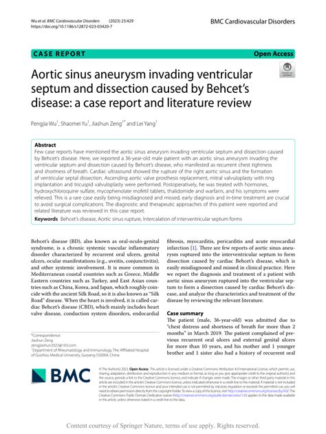 Pdf Aortic Sinus Aneurysm Invading Ventricular Septum And Dissection Caused By Behcets