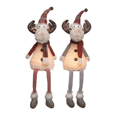 The Holiday Aisle® Plush Light Up Sitting Reindeer Set Of 2 Christmas