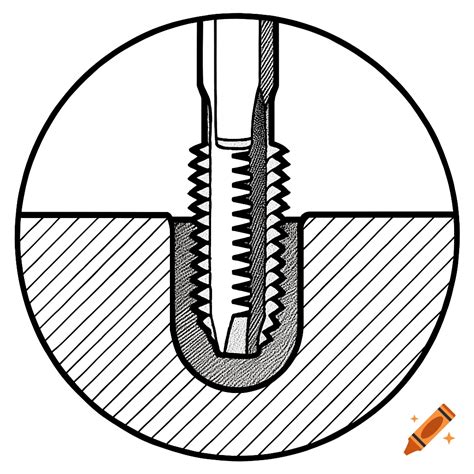 Black And White Cross Section Diagram Of A Thread Tap Cutting Into A