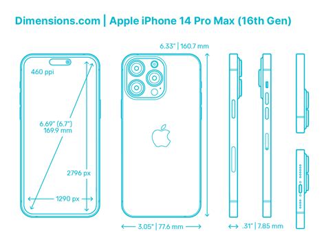 Apple Iphone 14 Pro Max 16th Gen Dimensions And Drawings
