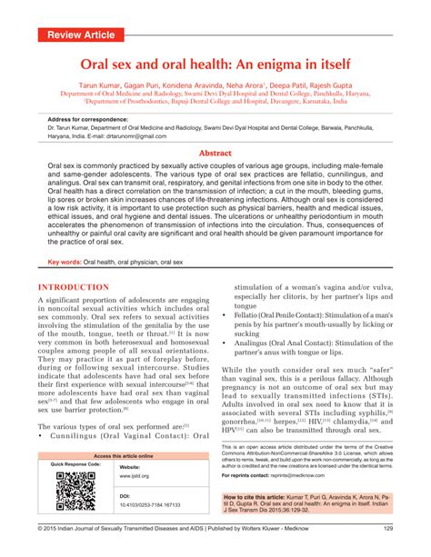 Pdf Oral Sex And Oral Health An Enigma In Itself