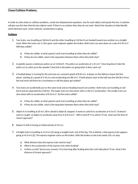 Unit 2 Chase And Collision Problems Worksheet Pdf