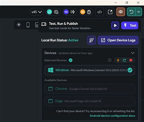 error when trying to run a test locally although local run status is