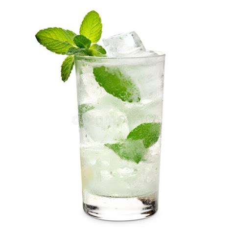 Mojito Cocktail Garnished With Fresh Mint And A Slice Of Lime In A Tall Glass Stock