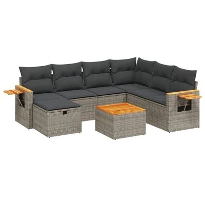 Vidaxl 8 Piece Patio Sofa Set With Cushions Gray Poly Rattan With