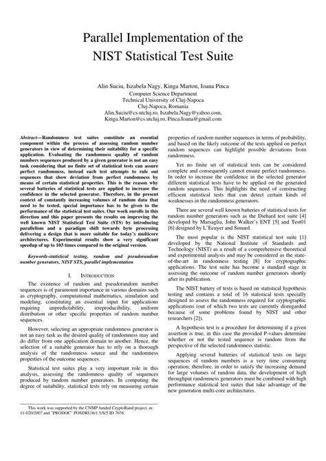 pdf parallel implementation of the testu01 statistical test suite