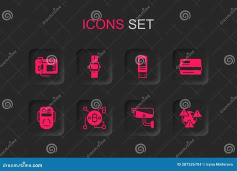 Set Blockchain Technology Bitcoin Wrist Watch Motherboard Security