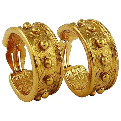 Yves Saint Laurent Ysl Vintage Massive Textured Hoop Earrings For Sale