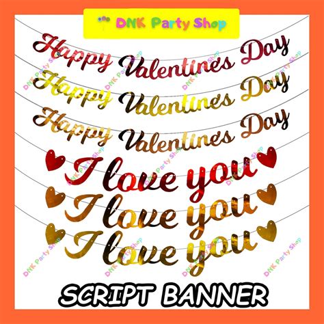 Happy Valentines Day Banner I Love You Script Cursive Hanging Rose Gold Red Banderitas
