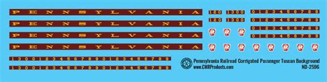 Pennsylvania Railroad Corrugated Passenger Car Tuscan Background Decals