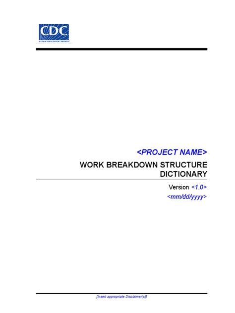 Cdc Up Wbs Dictionary Template Pdf Computing Computing And Information Technology