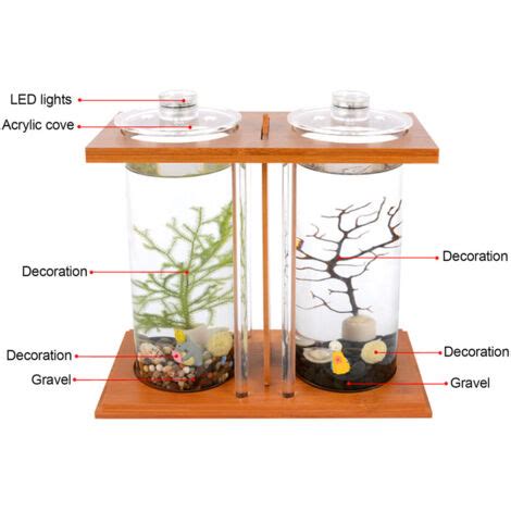 Tanque De Vidrio Para Peces Betta Base De Bambú Mini Acuario Decoración