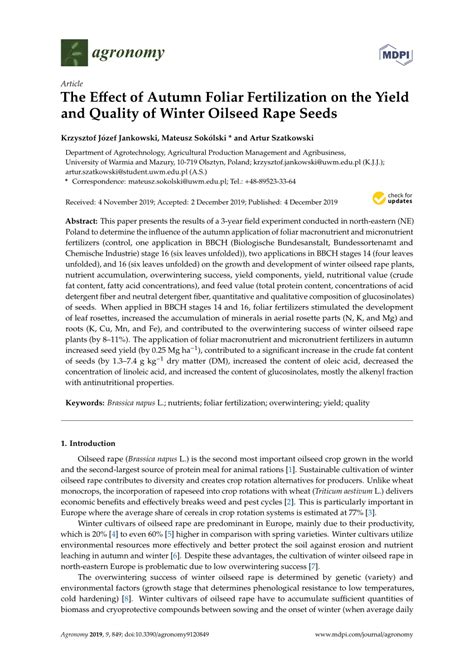 Pdf The Effect Of Autumn Foliar Fertilization On The Yield And