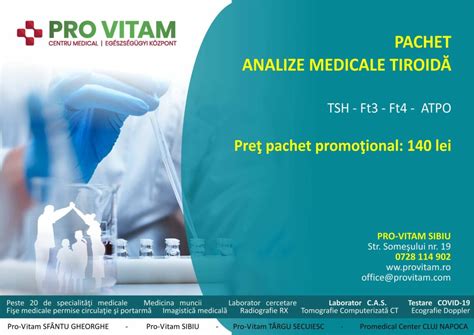 Pachet De Analize Medicale Tiroidă Valabil în Sibiu Pro Vitam