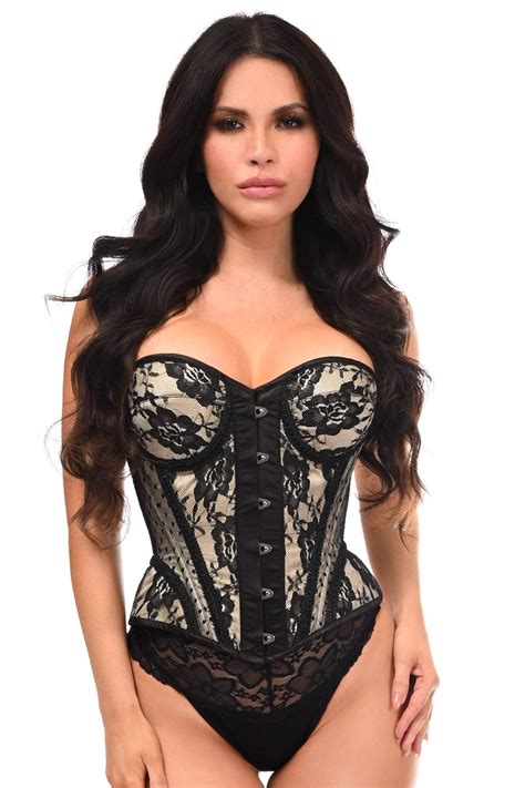 Daisy Corsets Top Drawer Nude W Black Lace Steel Boned Underwire Busti