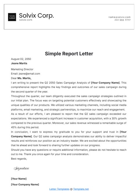 Free Simple Report Letter Template To Edit Online