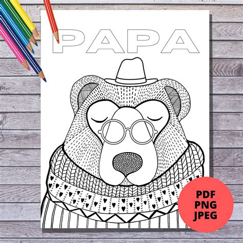Fathers Day Coloring Page Papa Bear Printable Pdfpngjpeg Etsy