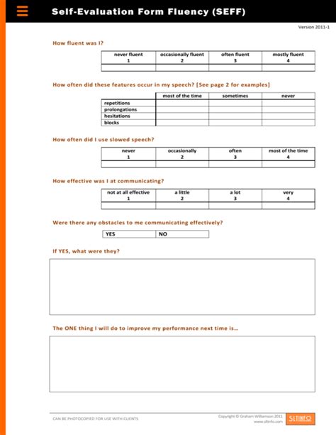 Self Evaluation Form Fluency Seff