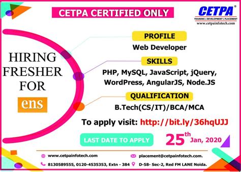 Jobopening Php Mysqul Javascript Jquery Wordpress Angularjs Nodejs Cetpa Infotech Pvt