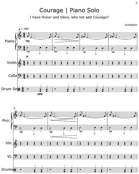 Courage Piano Solo Sheet Music For Piano Violin Cello Drum Set