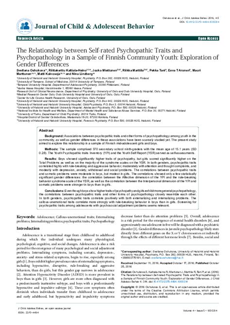 Pdf The Relationship Between Self Rated Psychopathic Traits And Psychopathology In A Sample Of