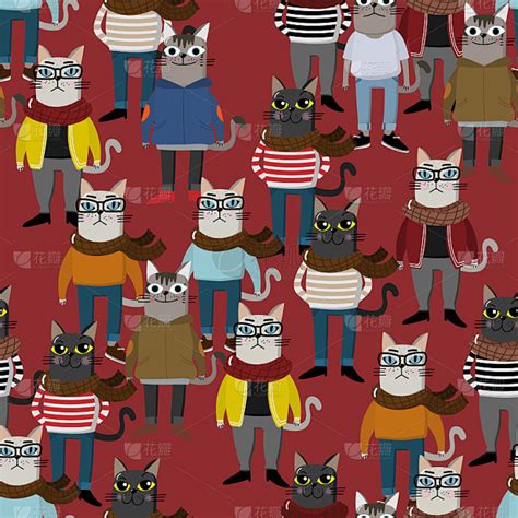 潮猫无缝图案