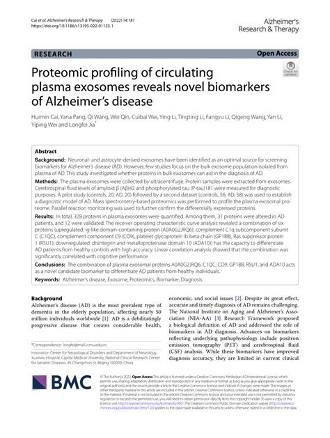 Pdf Proteomic Profiling Of Circulating Plasma Exosomes Reveals Novel