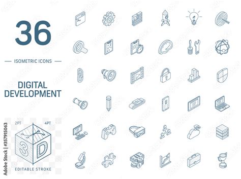 Isometric Line Art Icon Set Vector Illustration With Web And App