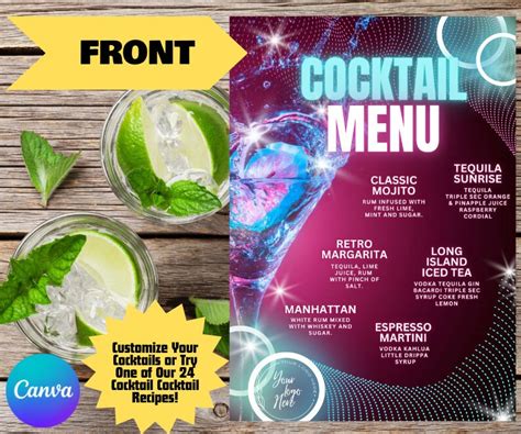 100 Editable Cocktail Menu Canva Template Futuristic Digital
