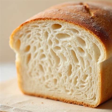 Close Up Detailed View Of Fresh White Bread Visible Porous Crumb