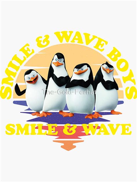 Madagascar Penguins Smile And Wave Sunset Text Poster V3 Sticker By