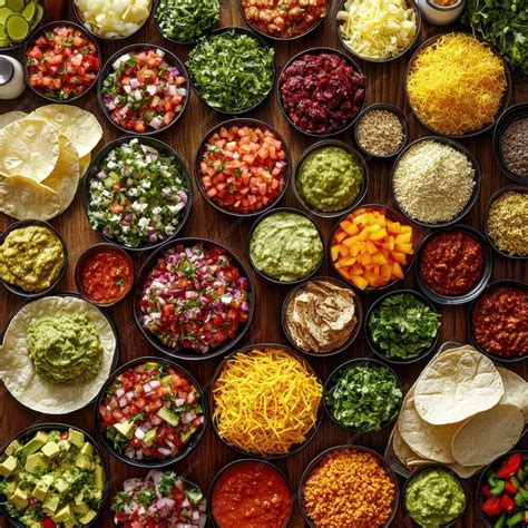 Assortment Of Taco Bar Ingredients Background Top View Filling The Entire Image Premium Ai