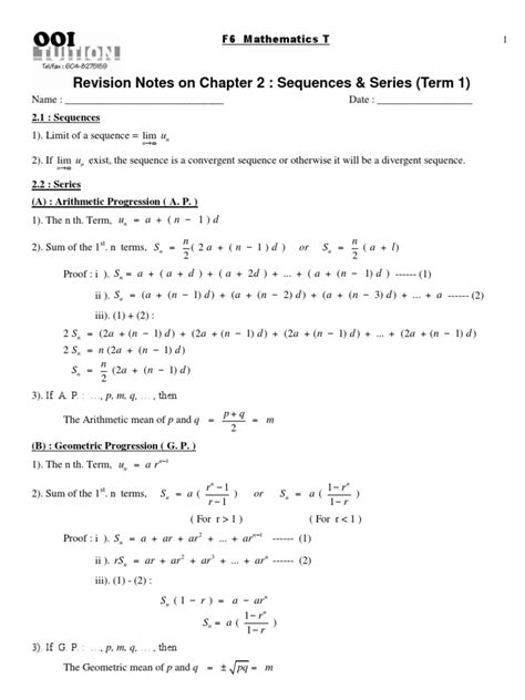 Term 1 Chapter 2 Sequences And Series Pdf Series Mathematics