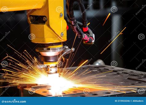 Closeup Of A Welding Robot Arm Performing Precise Welds On Metal