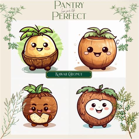 Cute Kawaii Coconut Clipart Sticker Sticker Templates 4 Printable Etsy
