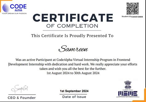 Completed A Frontend Development Virtual Internship Samreen