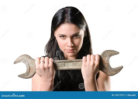 The Beautiful Woman With A Spanner Stock Image Image Of Elegance Sensuality 12517217